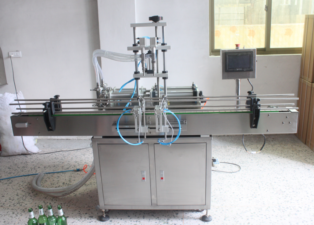 2 heads Automatic liquid filling machine with conveyor PLC control by ...